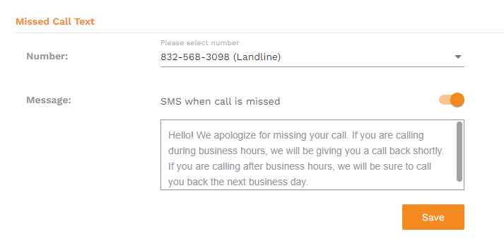 Enabling Missed Call Texts